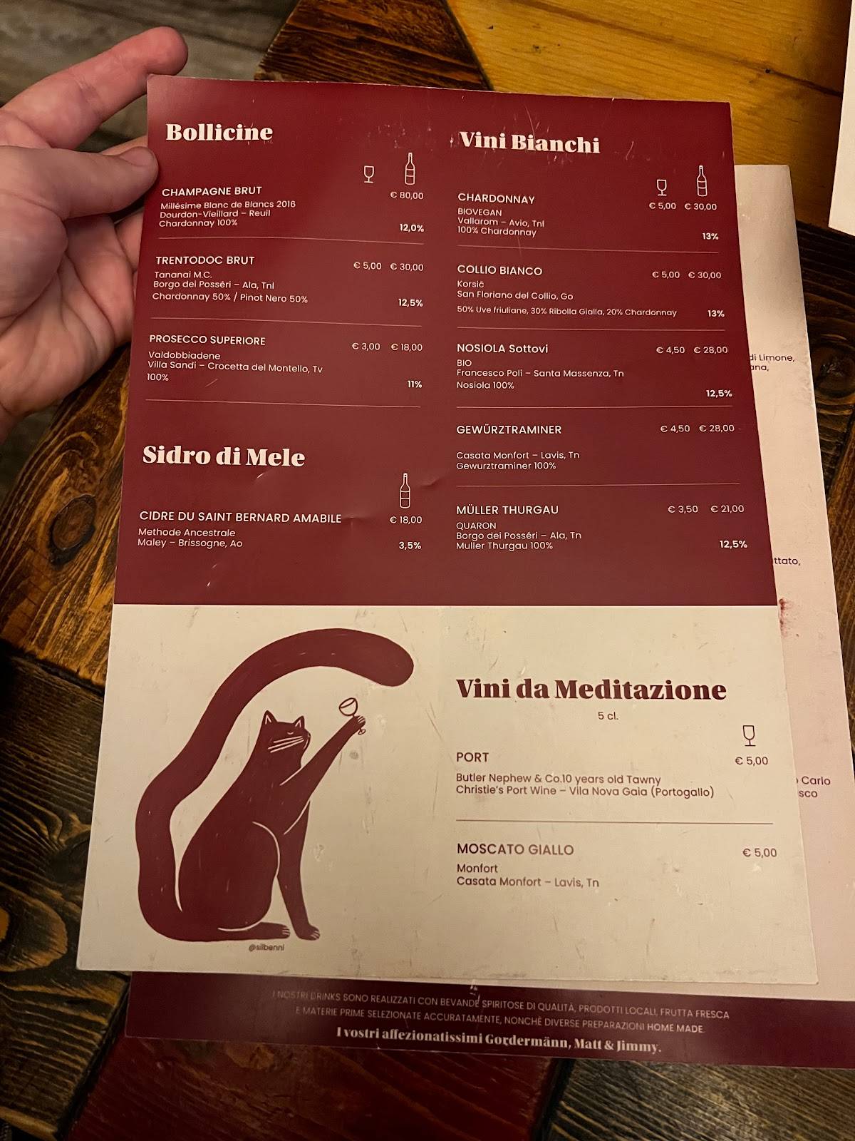 Menu da Locanda del Gatto Gordo pub & bar, Trento