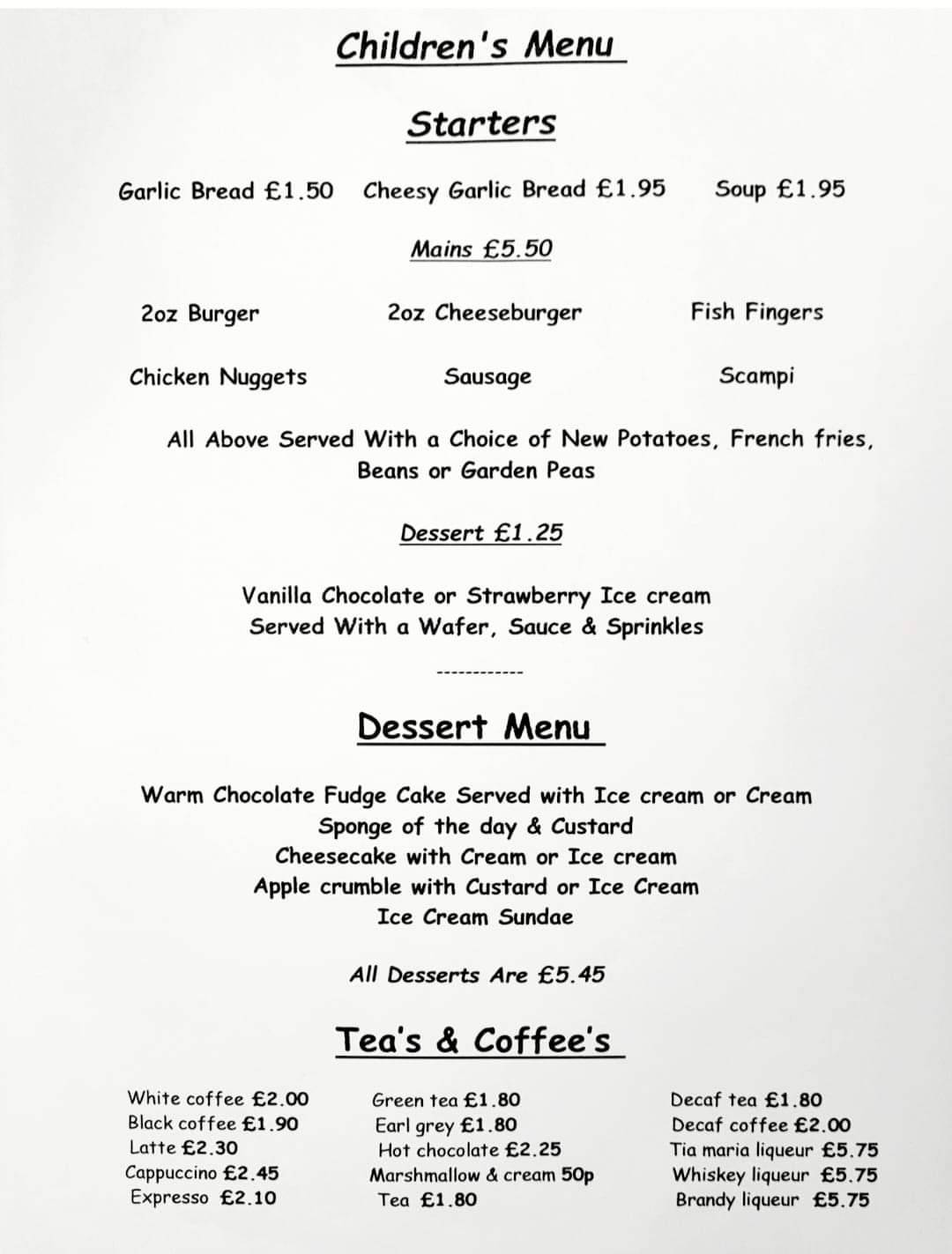 Menu at Lowes Arms pub & bar, Manchester