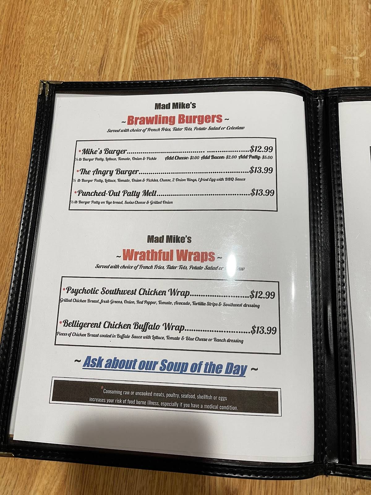 Menu at Mad Mikes Bar & Grill, Mesquite