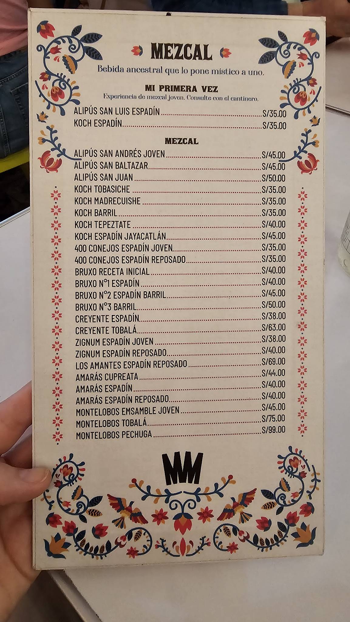 Carta del pub y bar Maria Mezcal, Miraflores