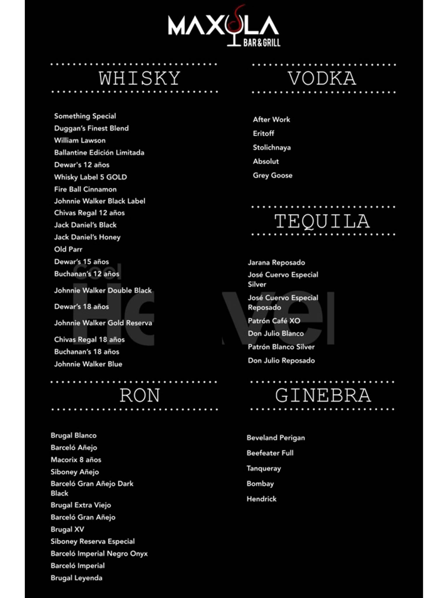 Carta de Maxula bar + grill, Santo Domingo