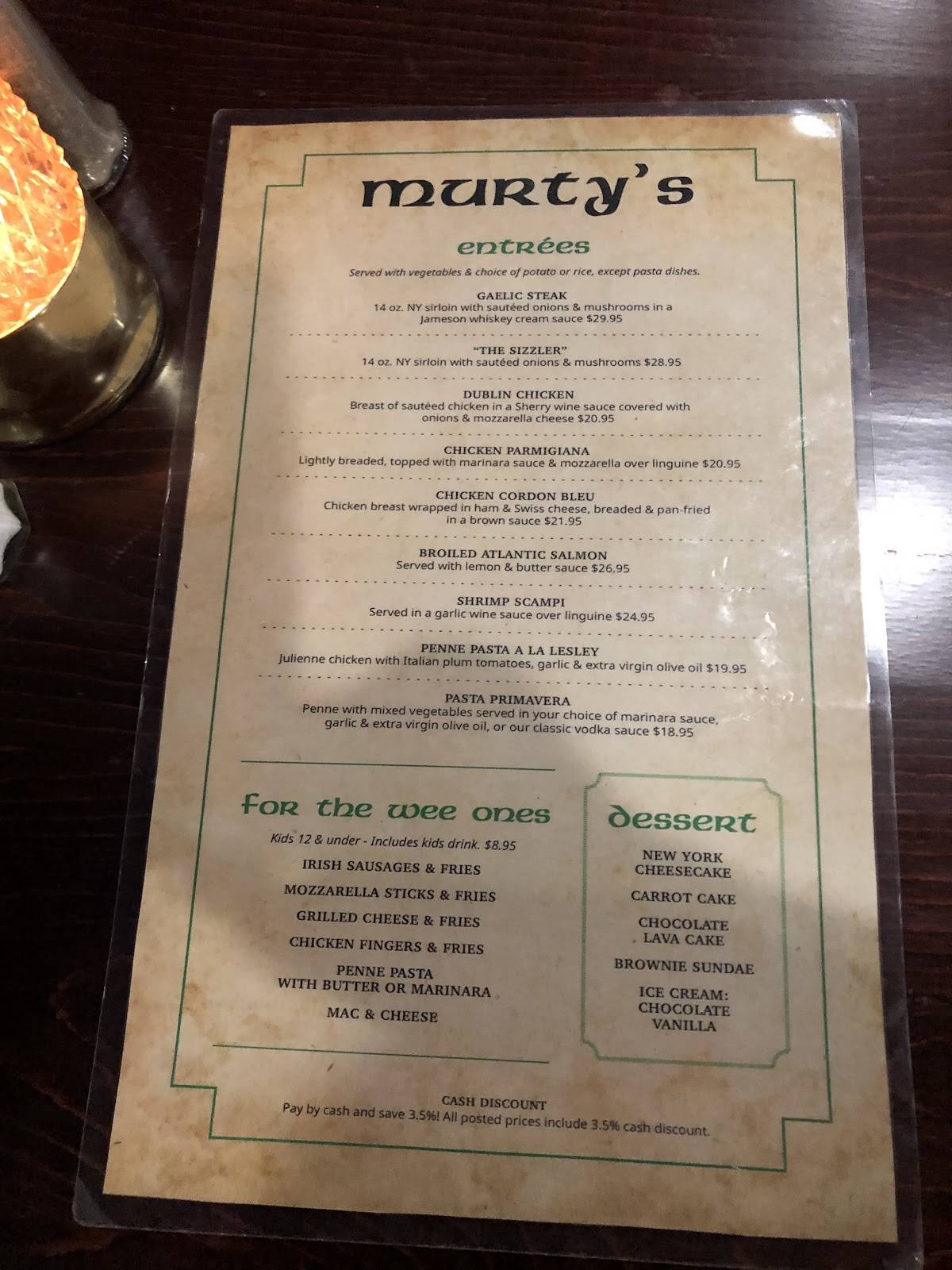 Menu at Murty's Publick House, Pearl River