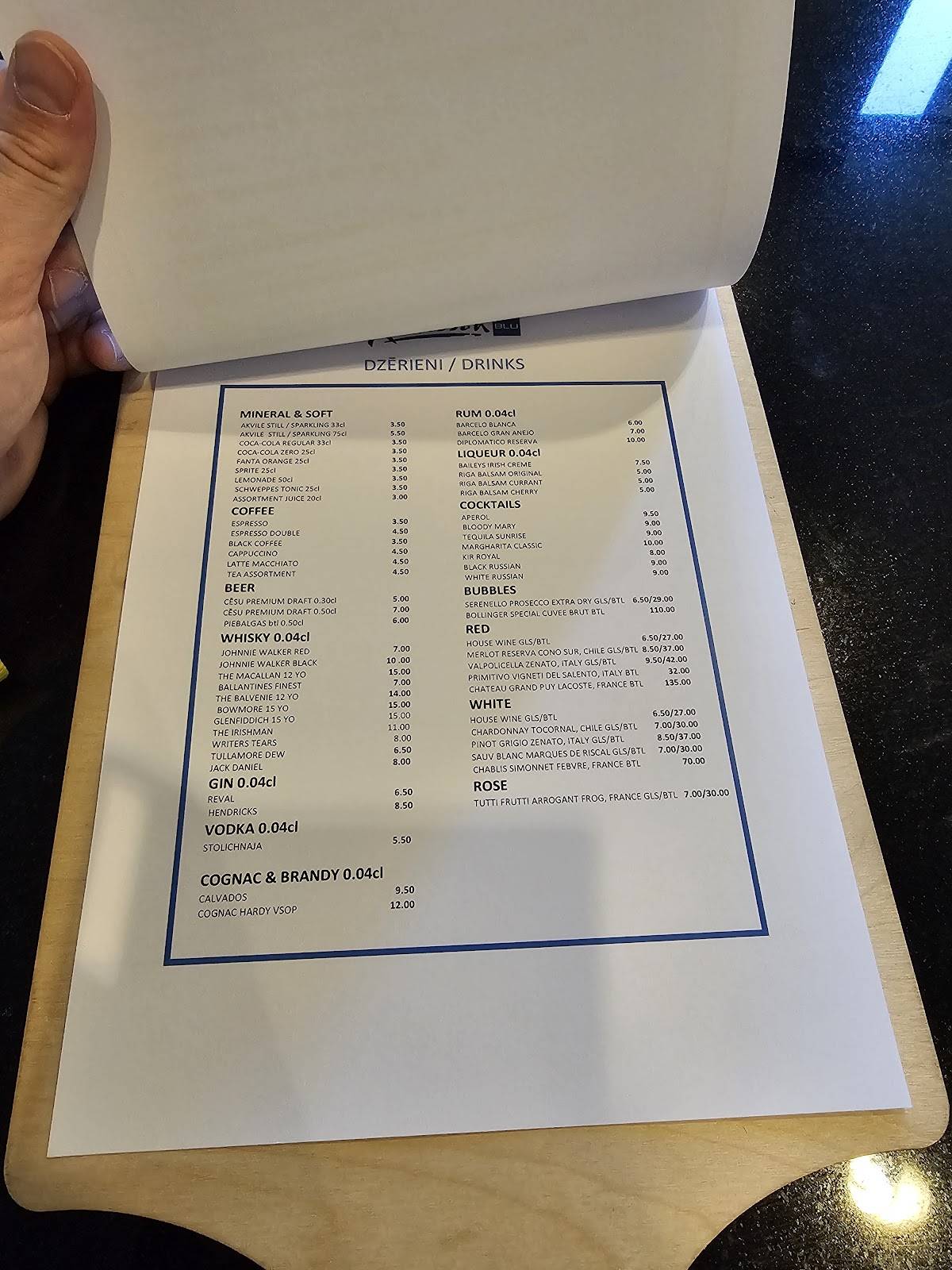 Menu at Panorama Restaurant & Bar, Riga
