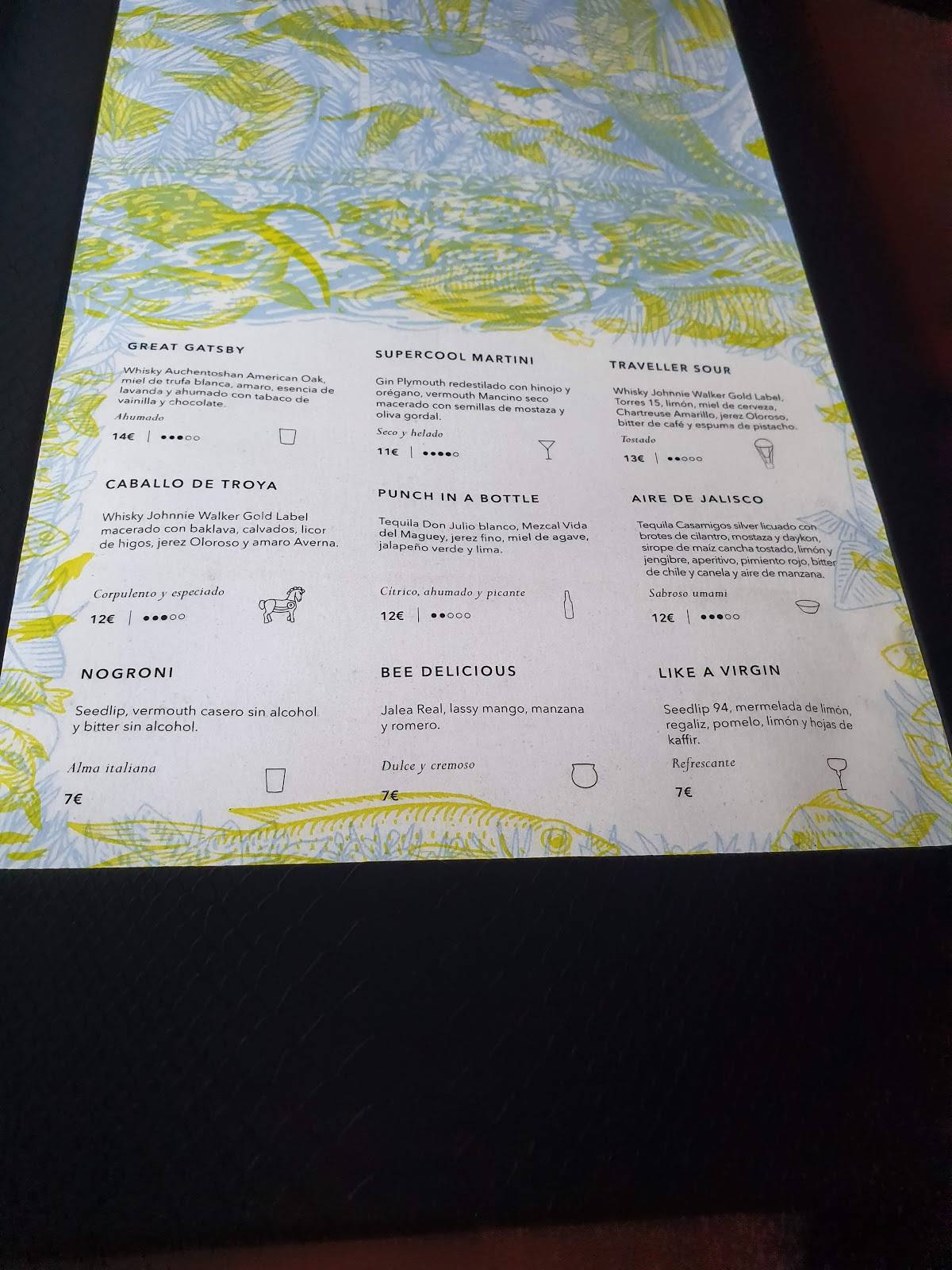 Menu at Paradiso pub & bar, Barcelona