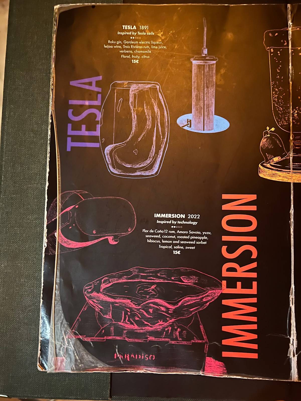 Menu at Paradiso pub & bar, Barcelona