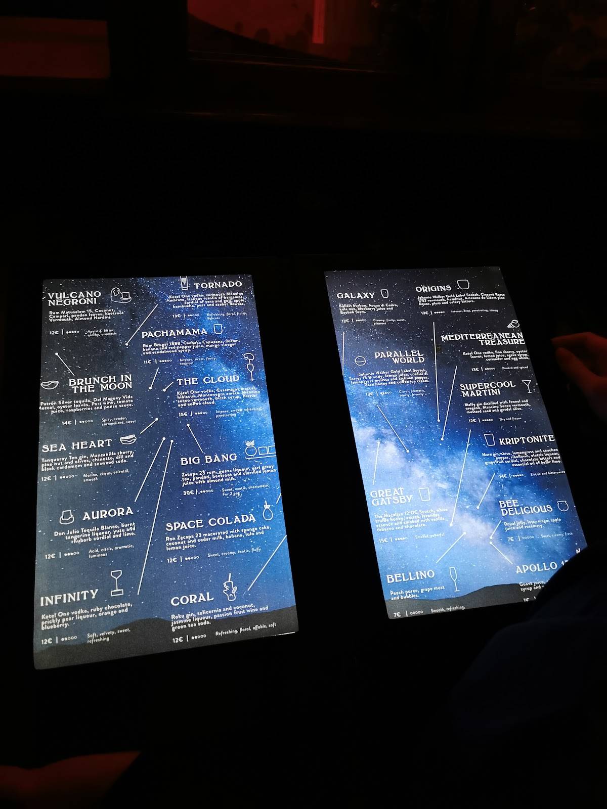 Menu at Paradiso pub & bar, Barcelona