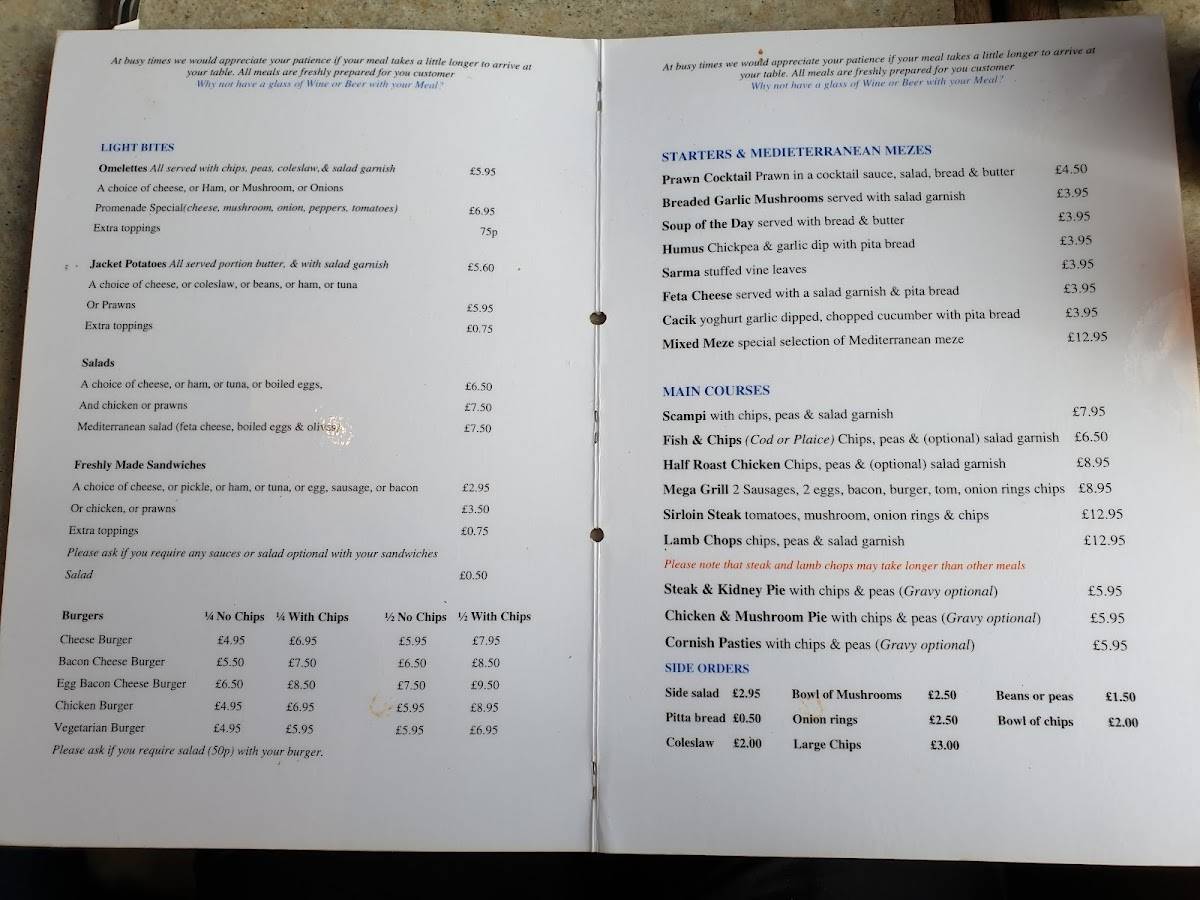 Menu at Promenade Cafe& Wine Bar And Restaurant, Barmouth