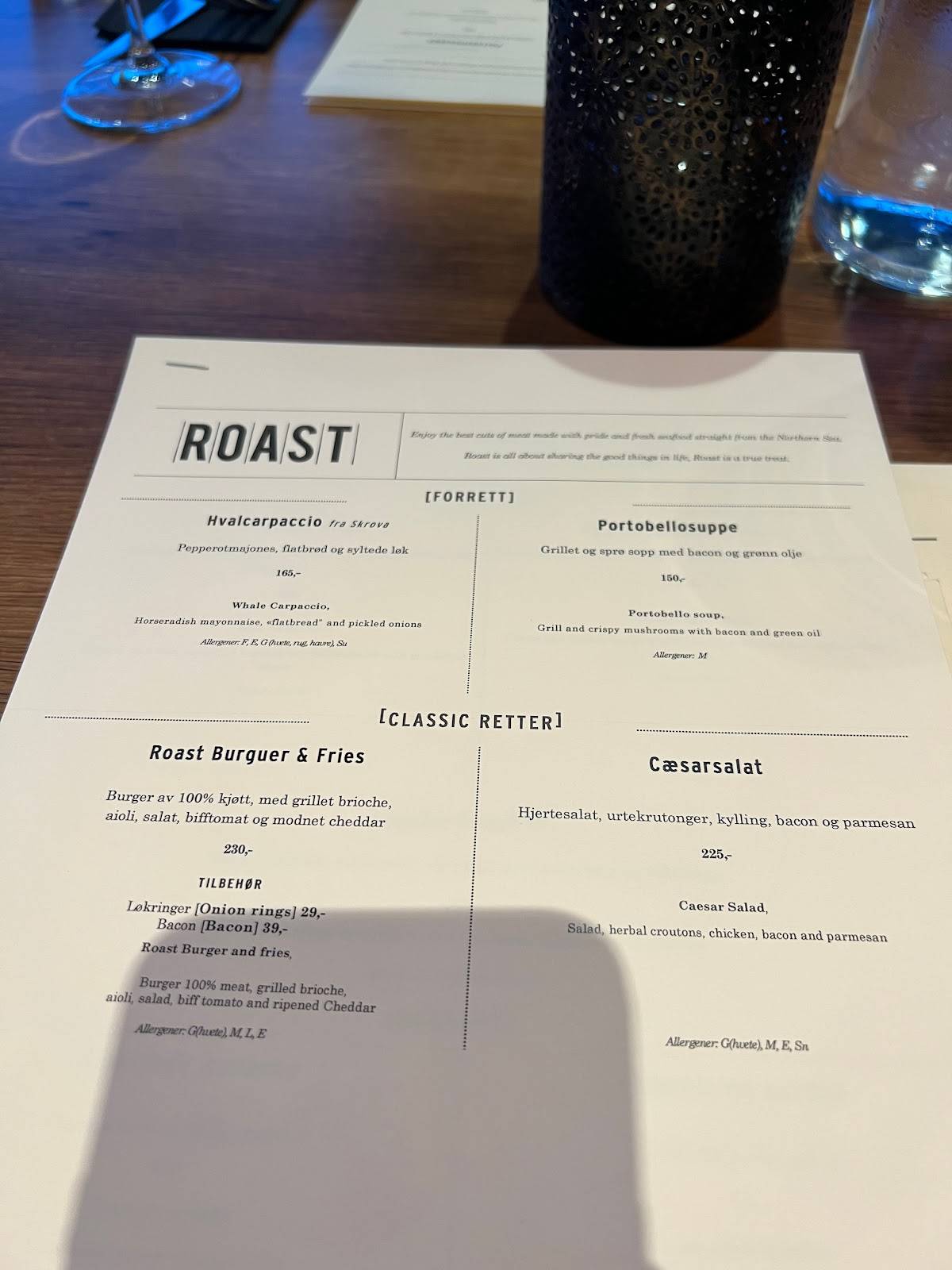 Menu at ROAST Restaurant & Bar, Bodø