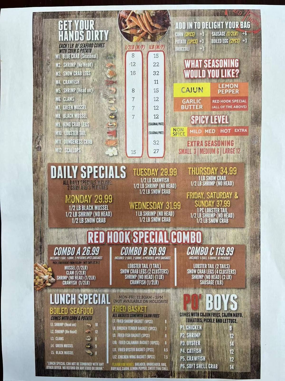 Menu at Red Hook Cajun Seafood & Bar (Union Ave), Memphis