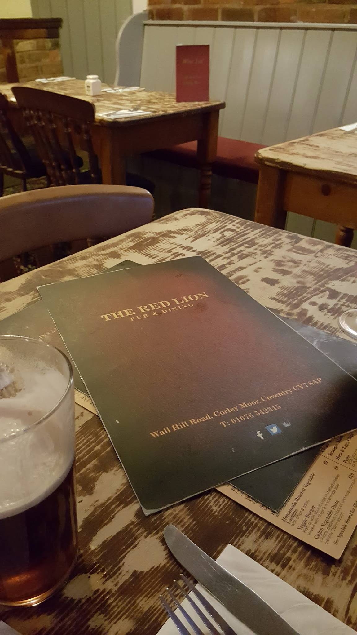 Menu at Red Lion Corley Moor pub & bar, Coventry, Wall Hill Rd