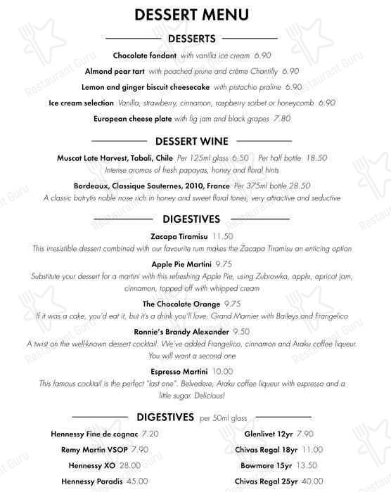 Menu at Ronnie Scott's pub & bar, London