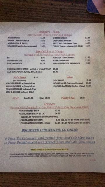 Menu at Route 26 Bar And Grill, USA