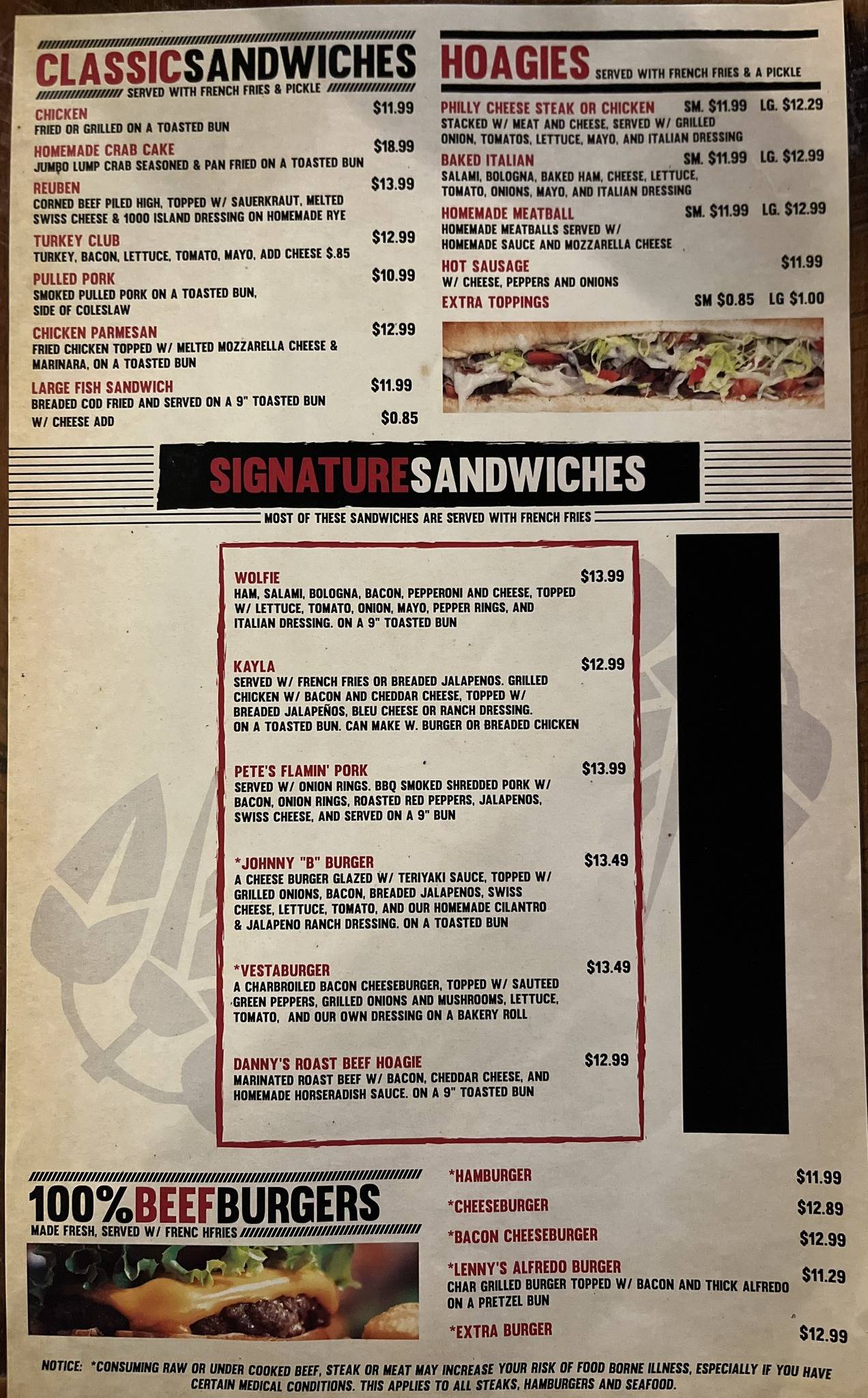 Menu at Rye's Bar & Restaurant, Brownsville