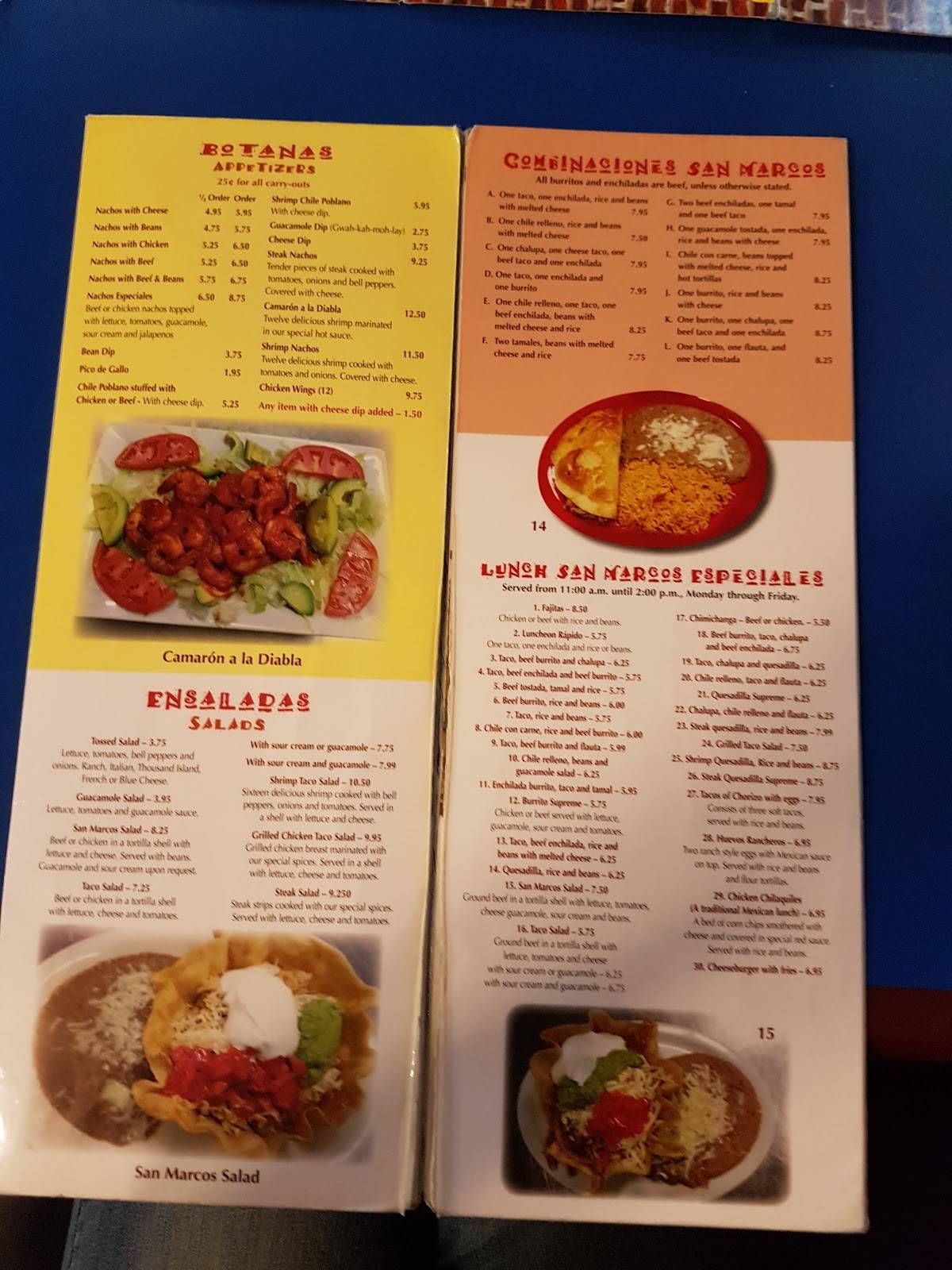 Menu at San Marcos Mexican Restaurant, Wetumpka, US-231