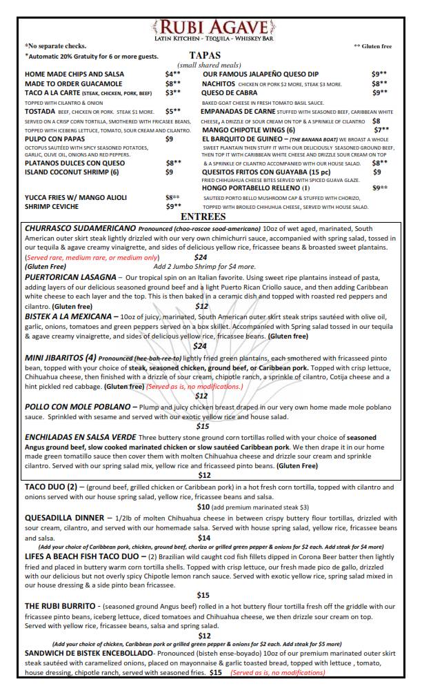 Menu at Rubi Agave Latin Kitchen, Tequila & Whiskey Bar (Santa's ...