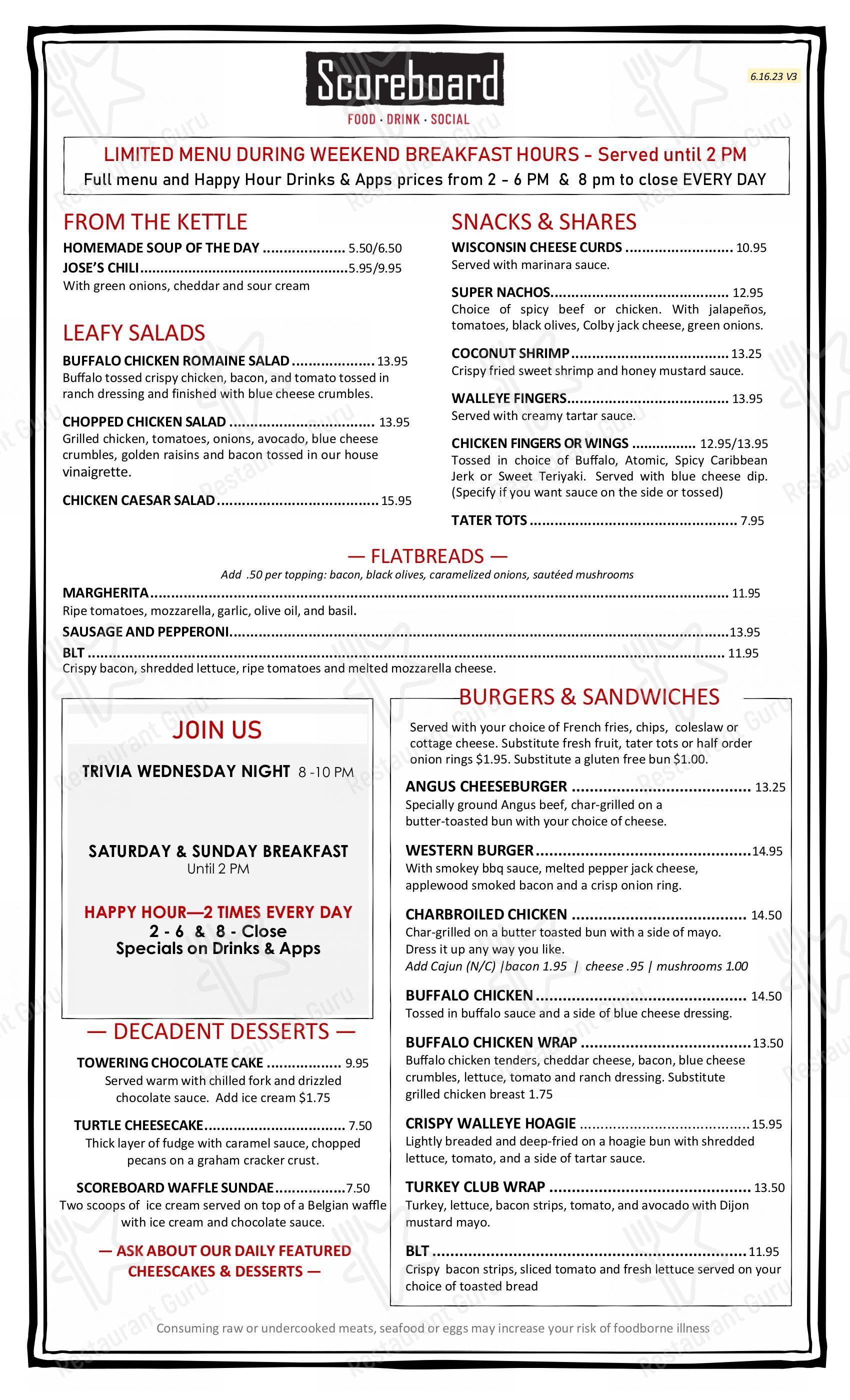 Menu at Scoreboard Bar and Grill, Minnetonka