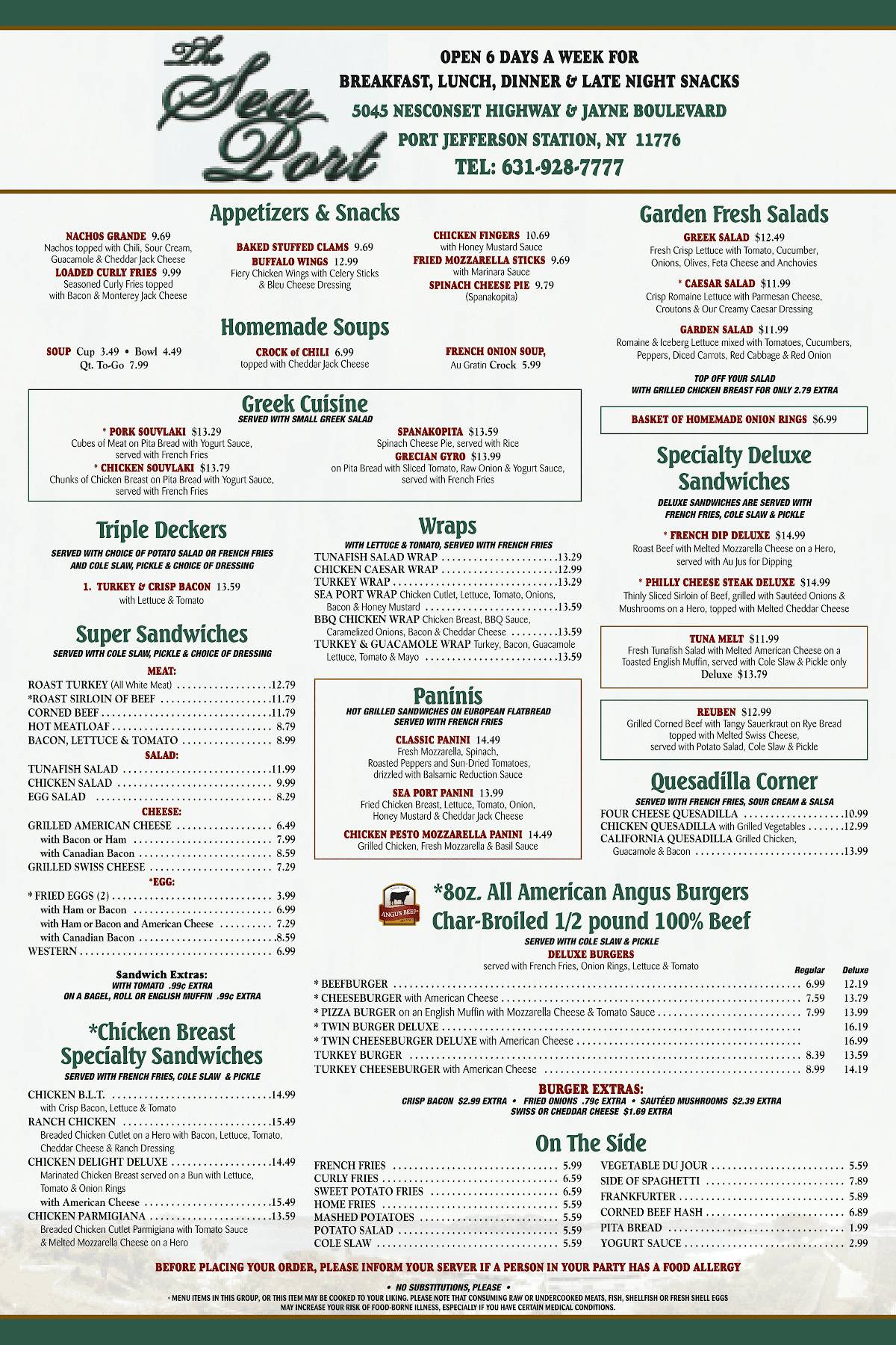 Menu at Seaport Diner pub & bar, Port Jefferson Station
