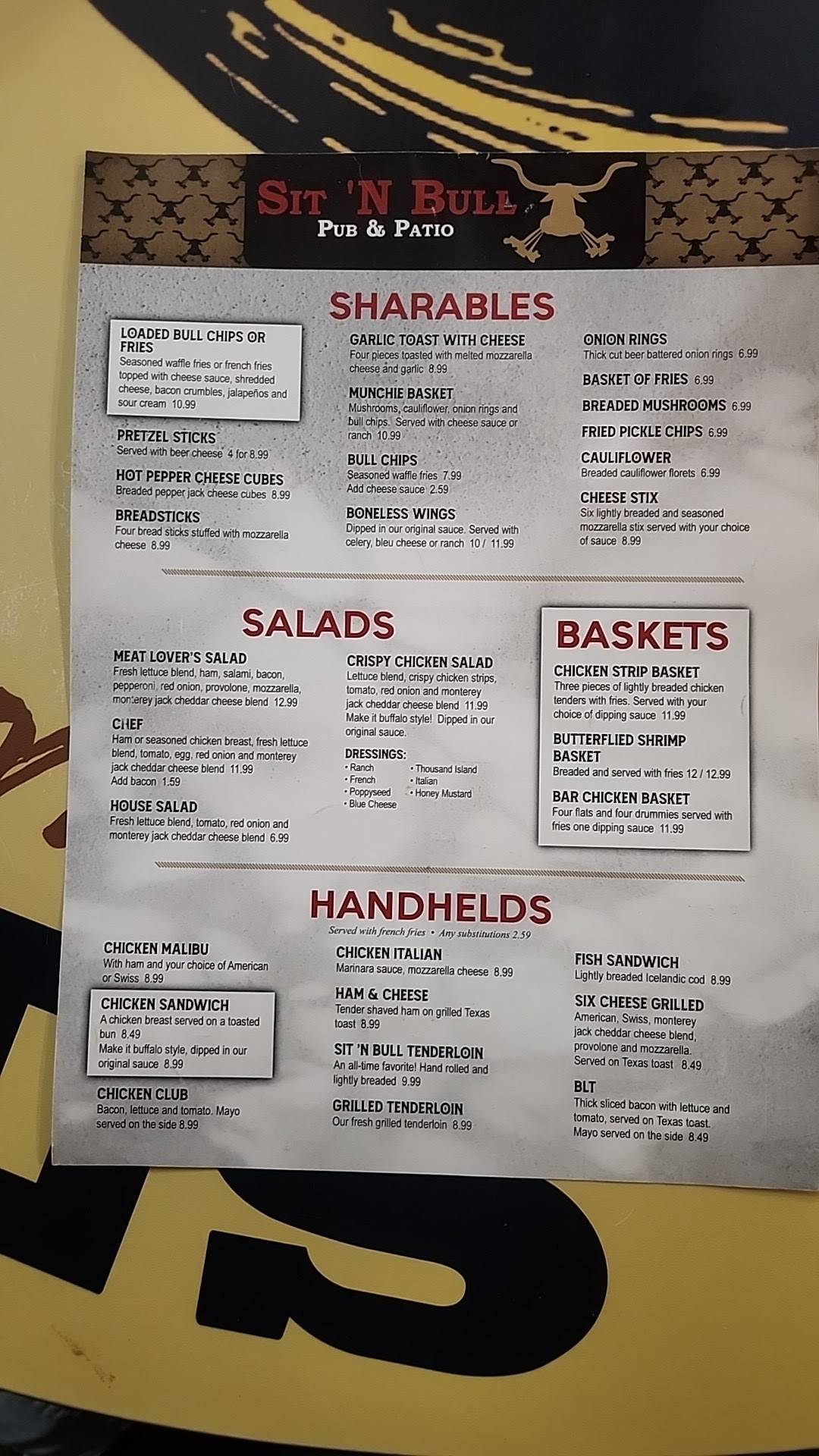 Menu at Sit 'n Bull Pub 'n Patio, Laotto