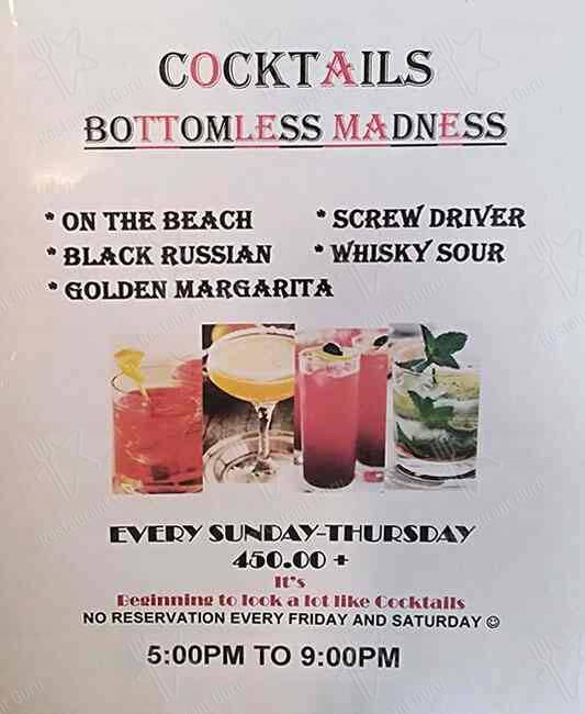 Menu at Sky High Bar, Pasig