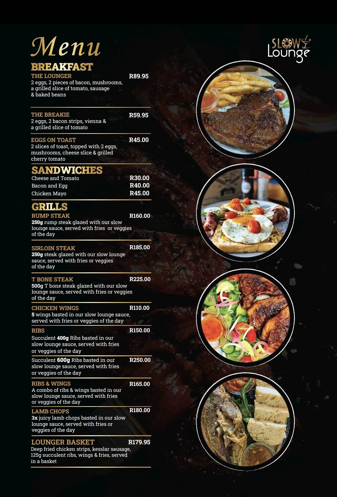 Menu at Slow Lounge restaurant, East London