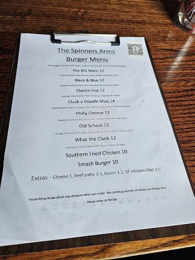 Menu at Spinners Arms pub & bar, Macclesfield