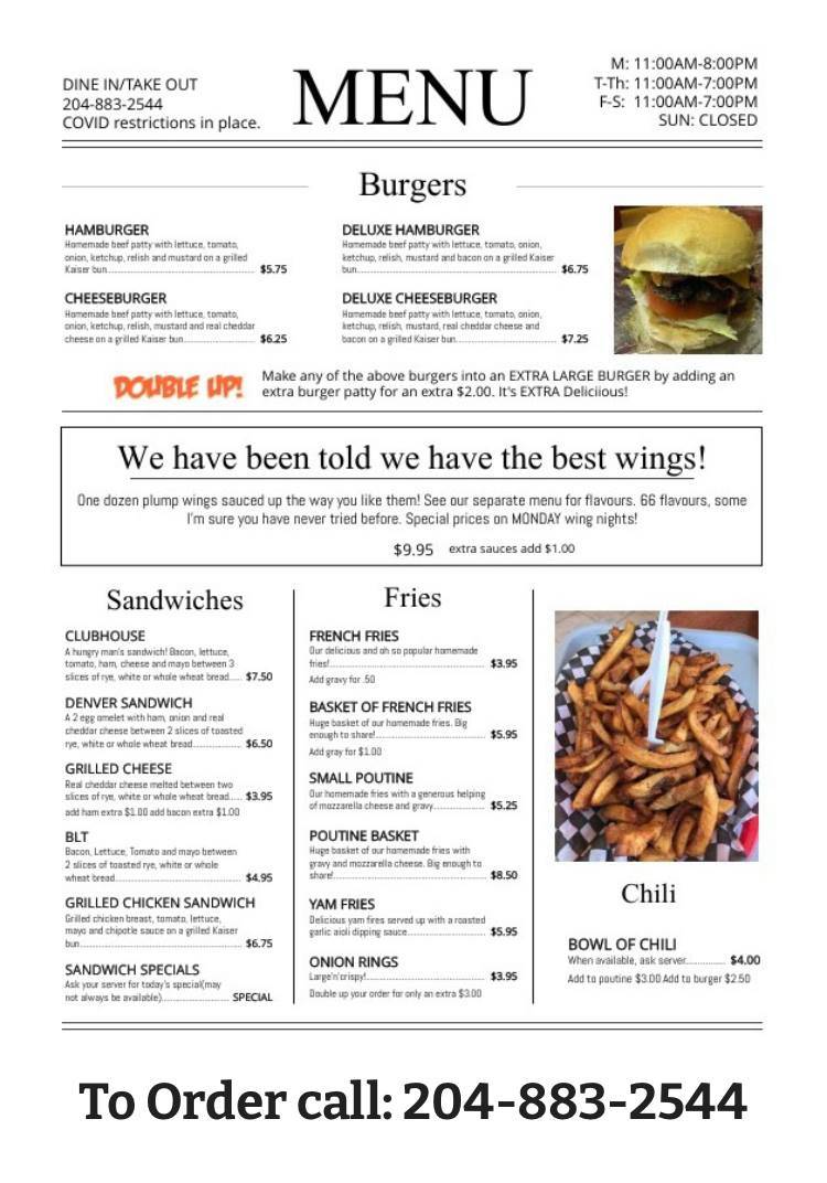 Menu at St Adolphe Motor Inn pub & bar, Saint Adolphe