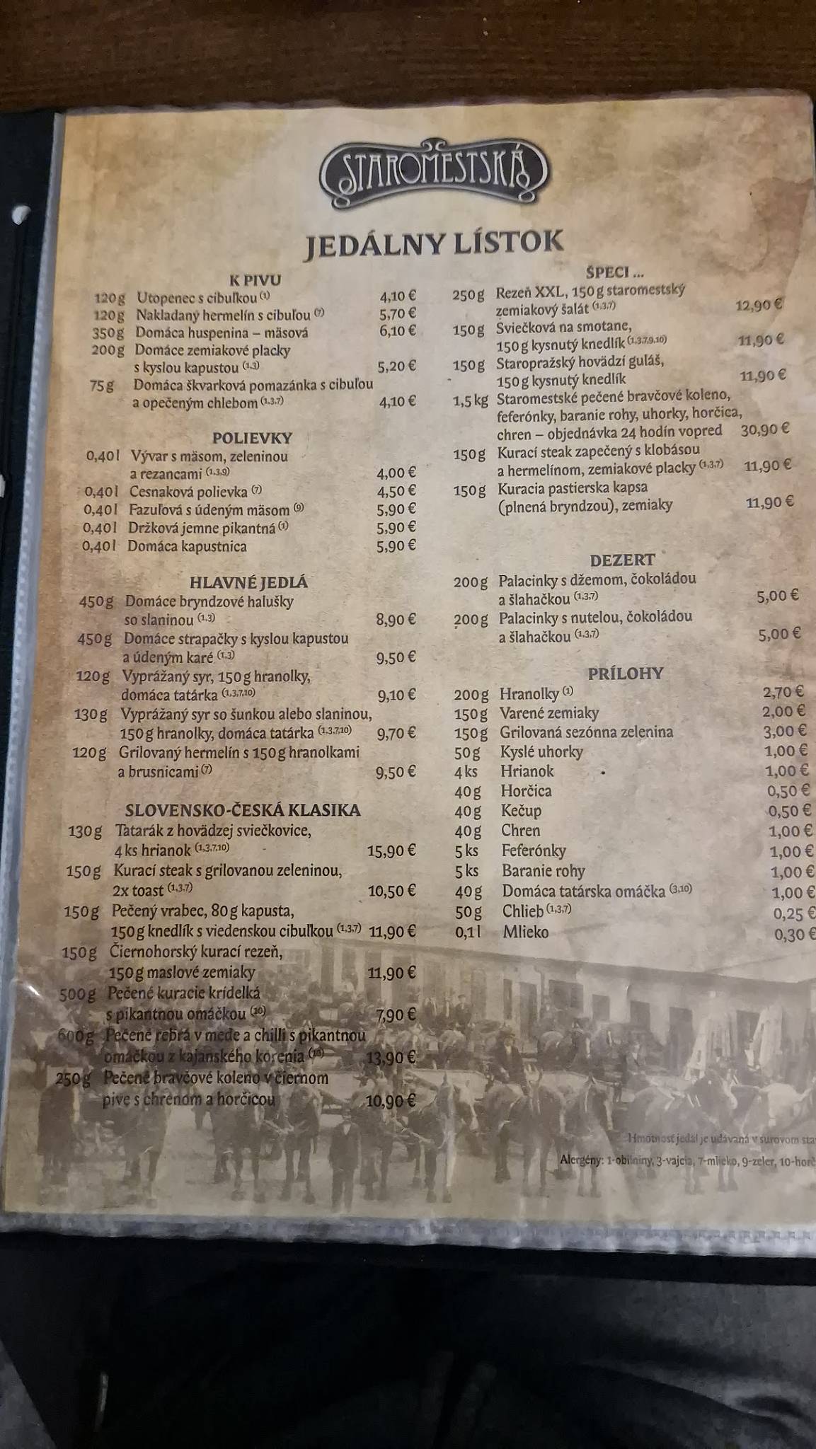 Menu at Staromestská Piváreň pub & bar, Košice