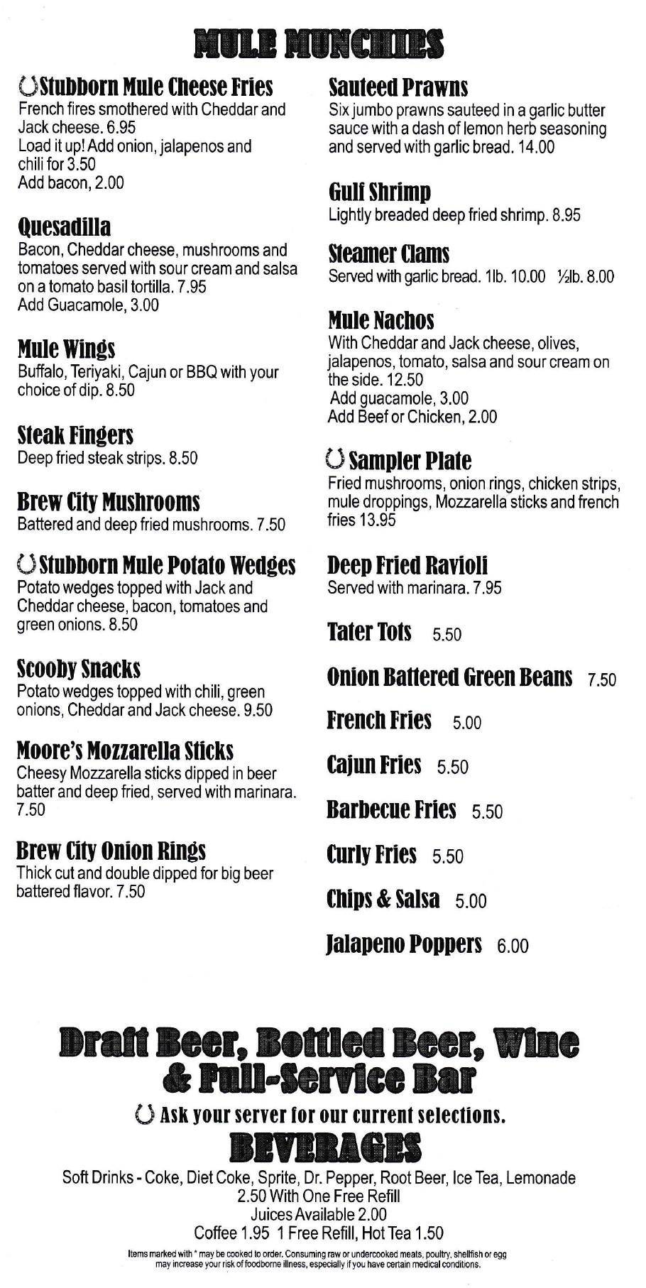 Menu at Stubborn Mule Saloon & Steak pub & bar, Joseph