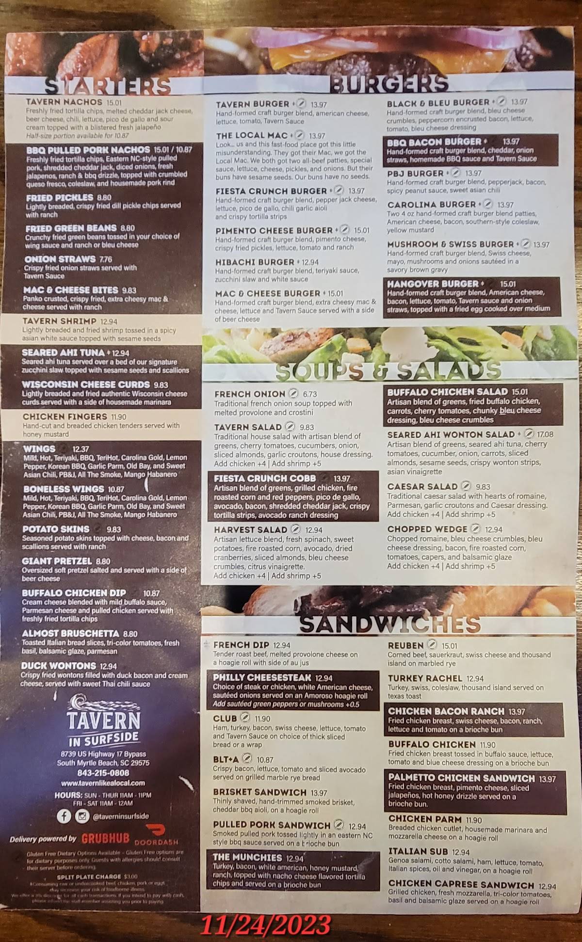 Menu at Tandoori Tavern In Surfside pub & bar, Myrtle Beach