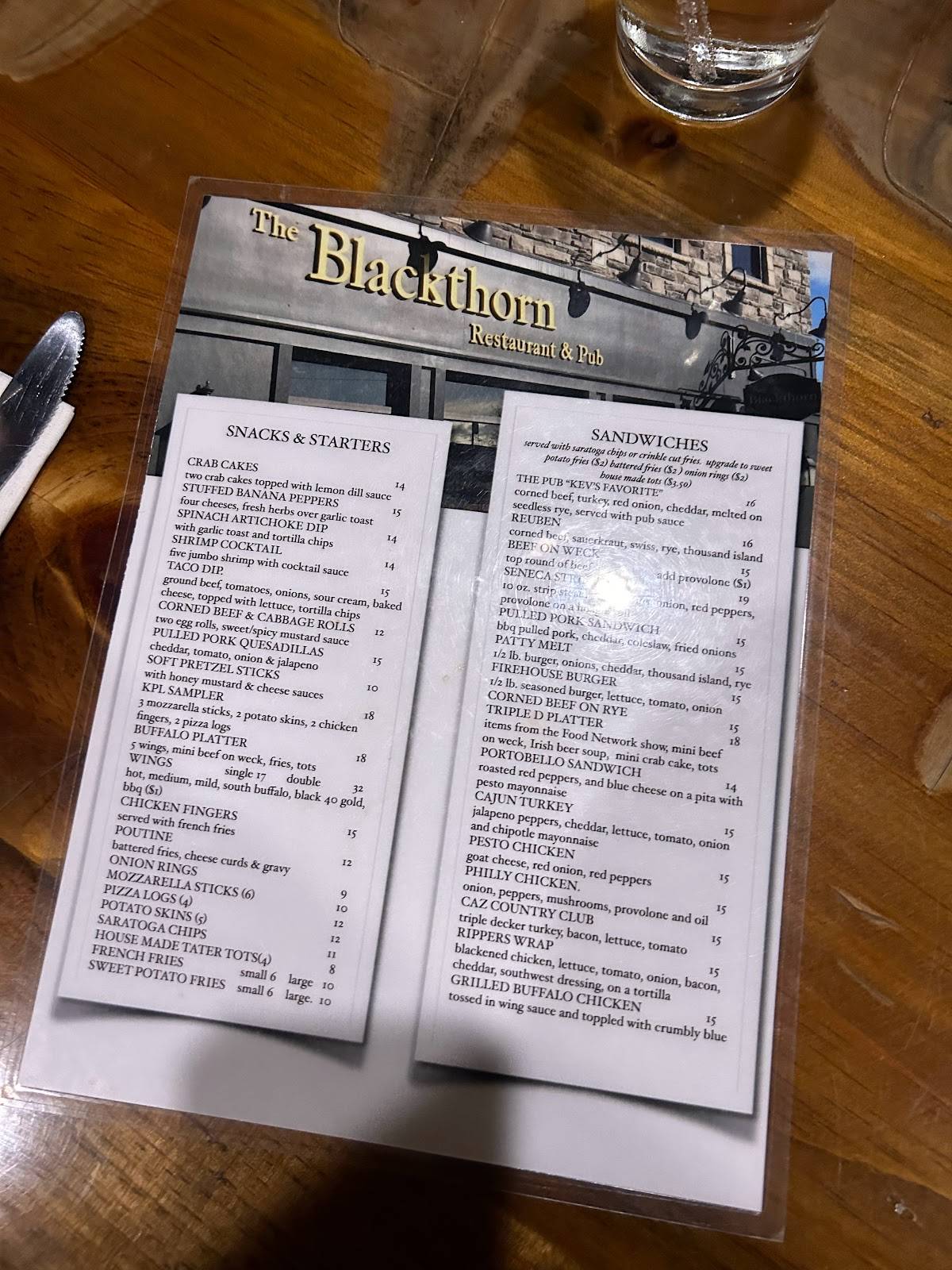 Menu at The Blackthorn Restaurant & Pub, Buffalo