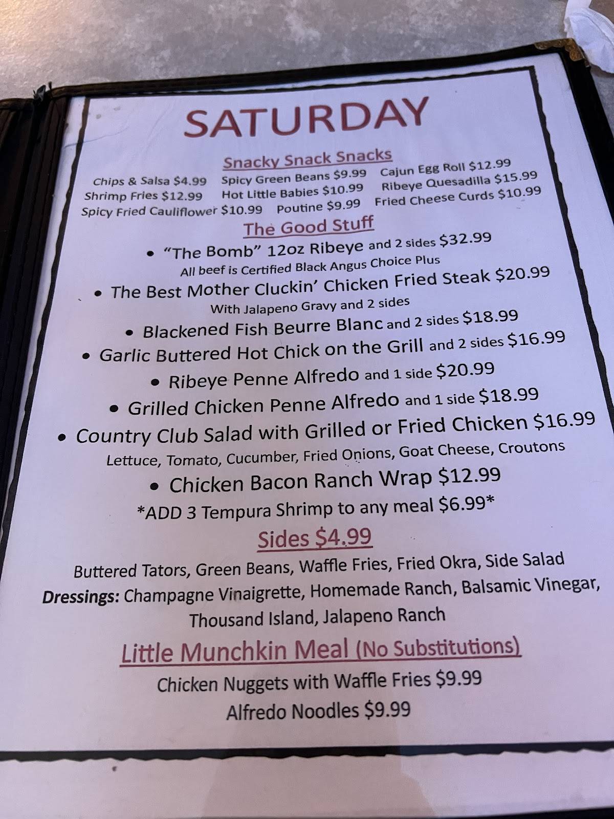 Menu at The Bomb Diggity pub & bar, Inez