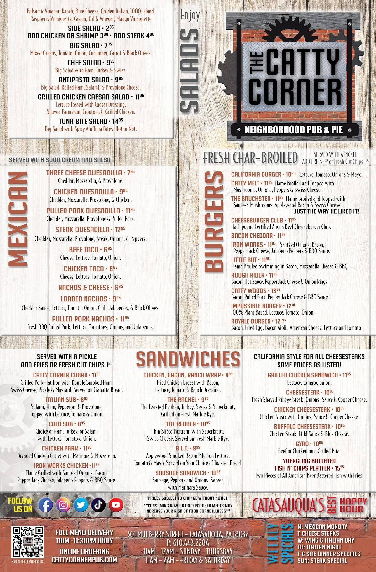 Menu at The Catty Corner Neighborhood Pub and Pie, Catasauqua