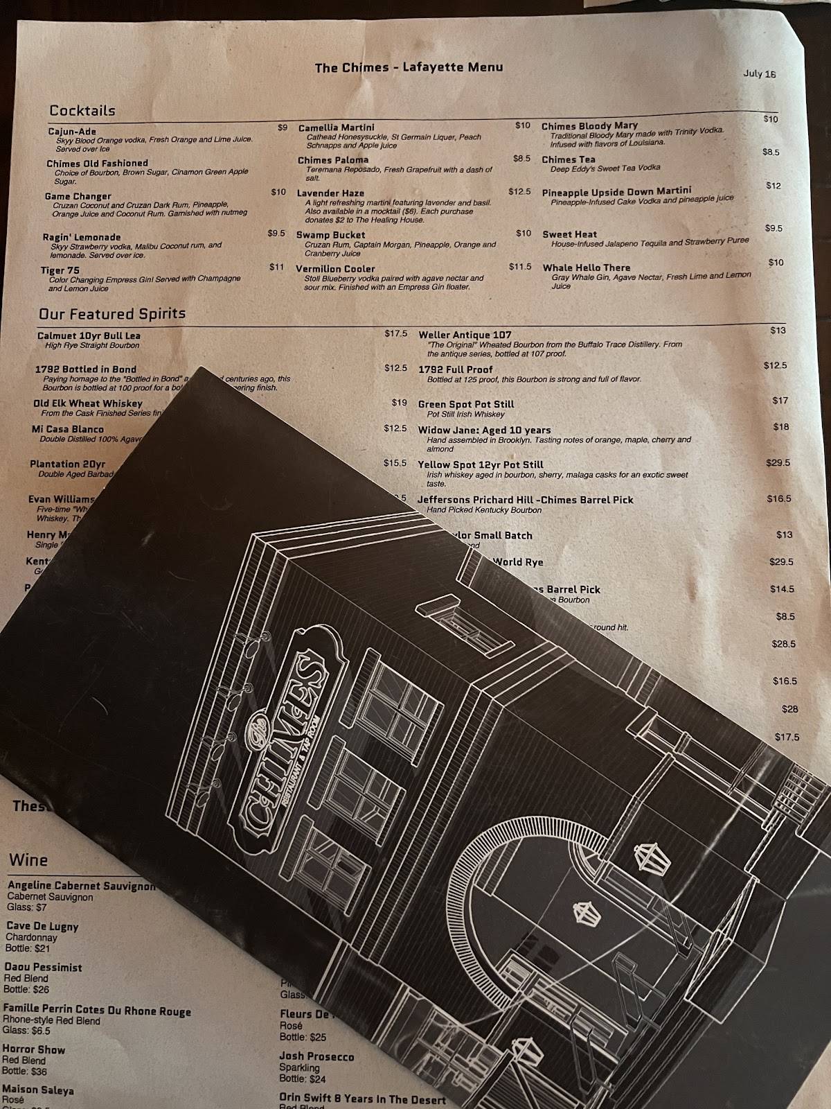 Menu at The Chimes Lafayette pub & bar, Lafayette