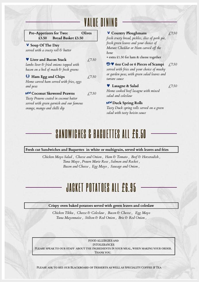Menu at The Corner Cupboard pub & bar, Winchcombe