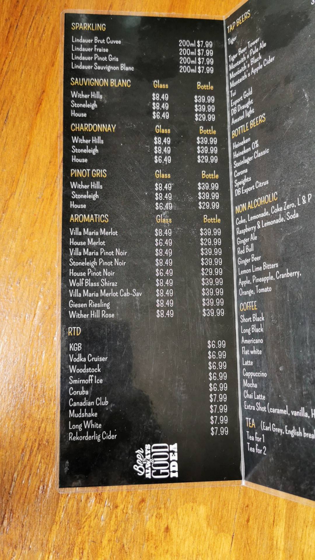 Menu at The Denbigh Hotel pub & bar, Feilding