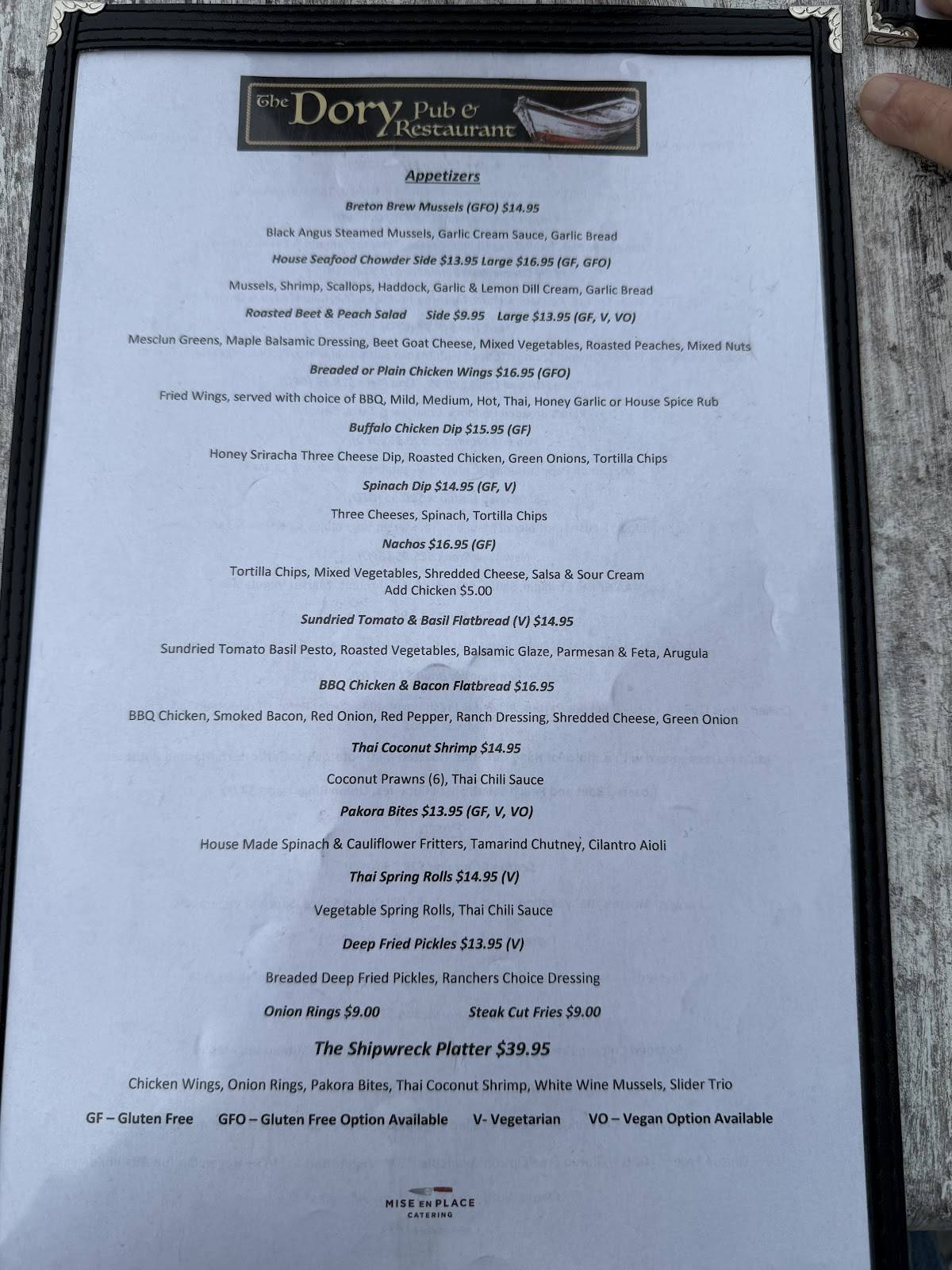 Menu at The Dory Pub & Restaurant, Sydney