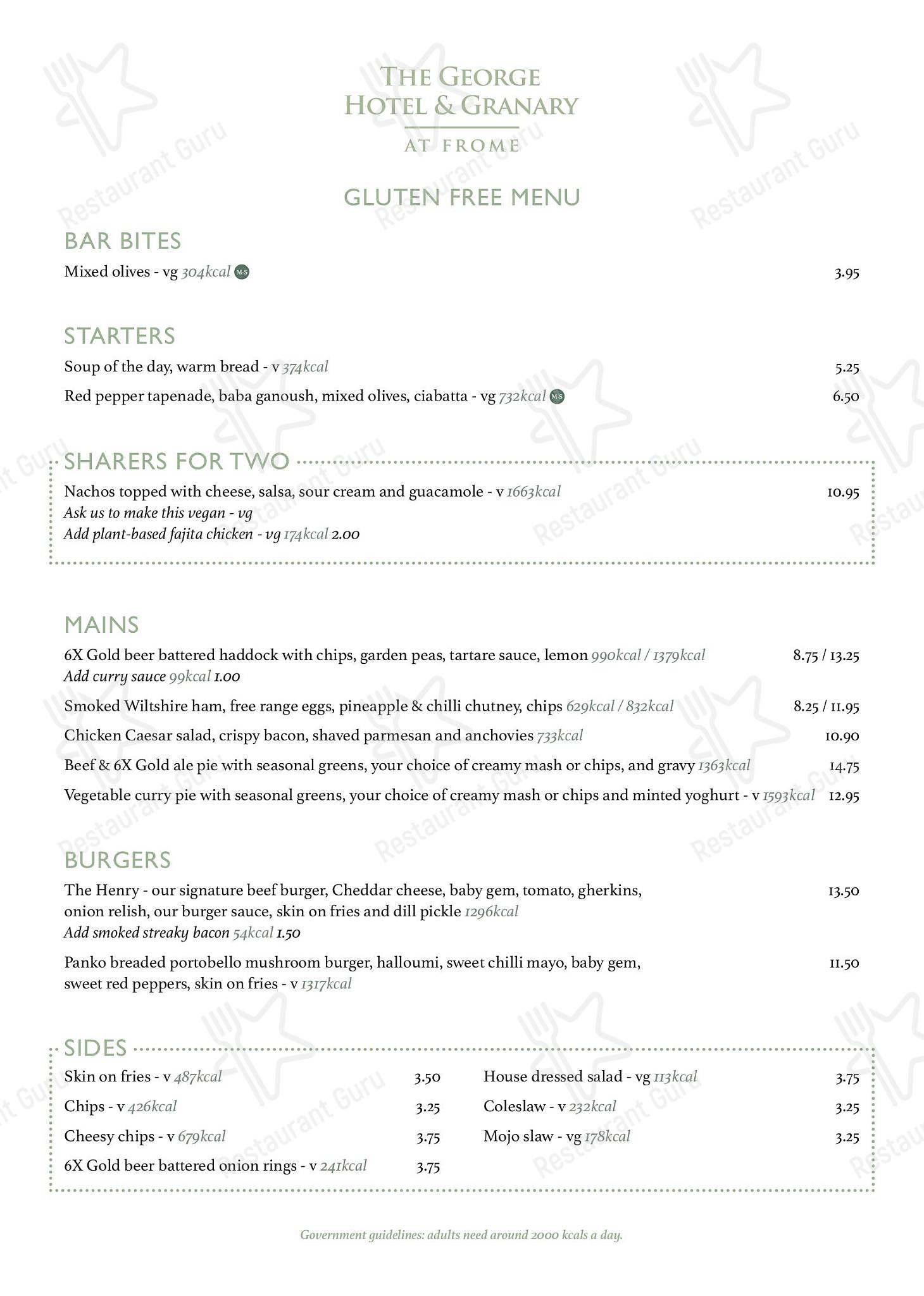 Menu at The George Hotel & Granary pub & bar, Frome