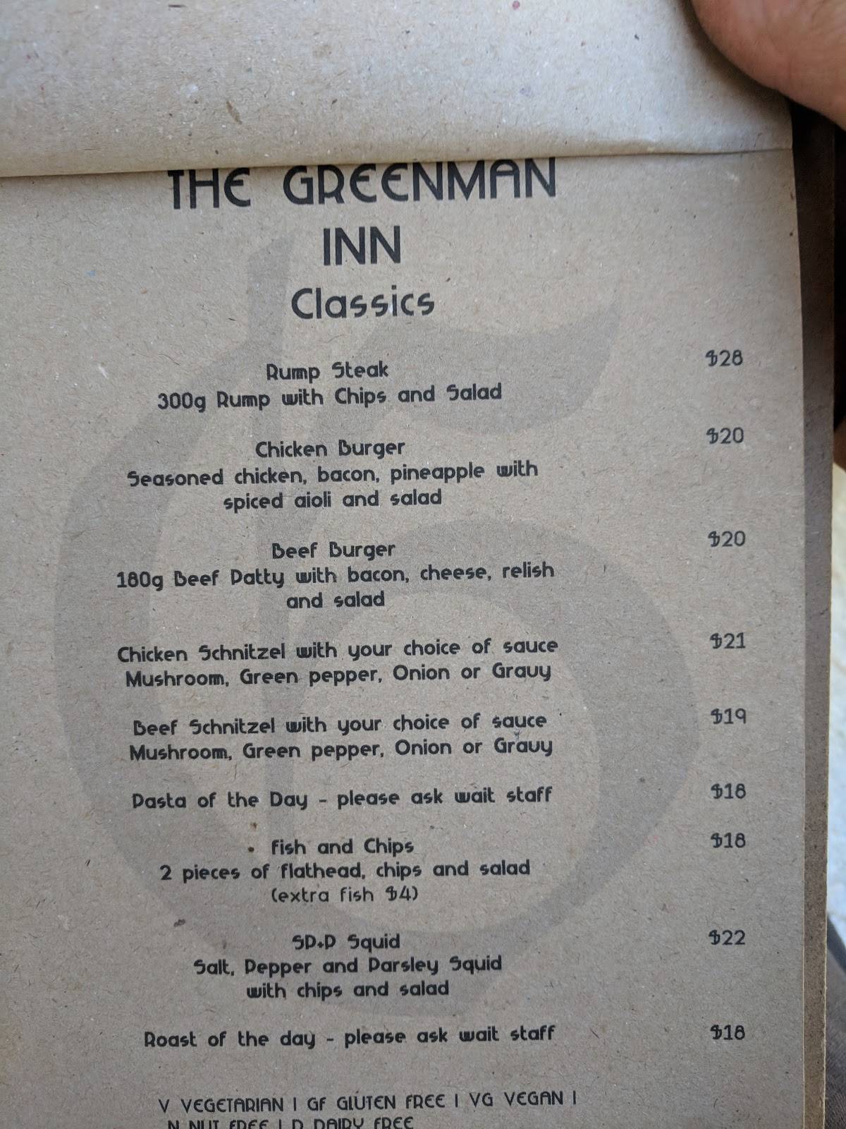 Menu at The Greenman Inn pub & bar, Ashbourne