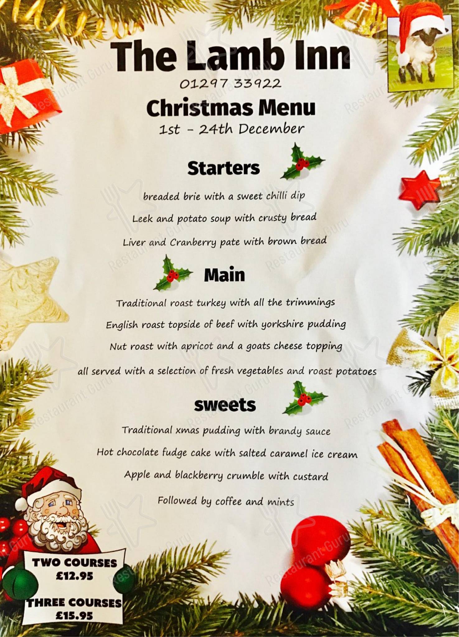 Menu at The Lamb Inn pub & bar, Axminster