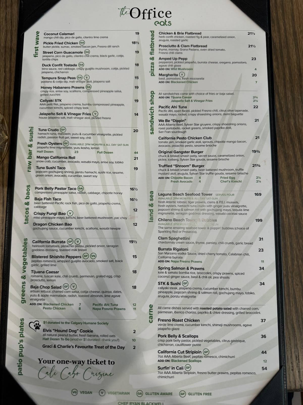 Menu at The Office Restaurant & Bar, Calgary