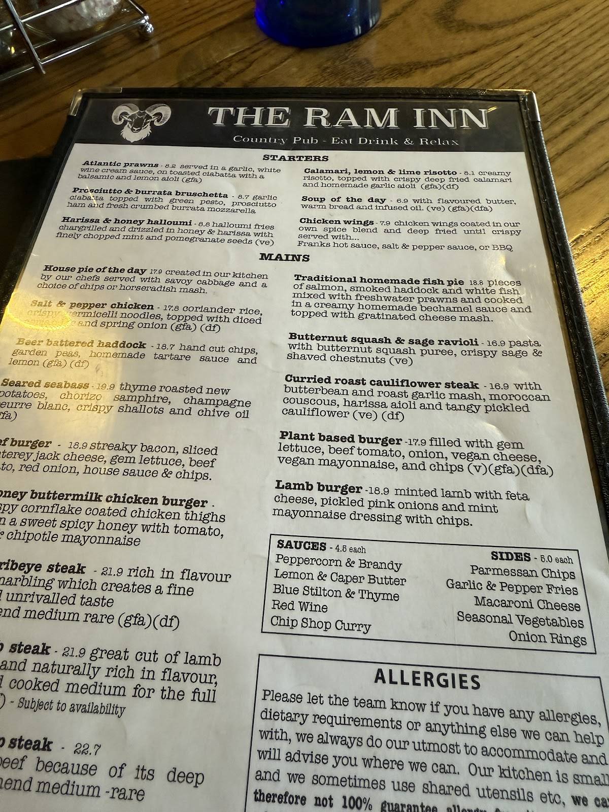 Menu at The Ram Inn pub & bar, Burnley, 399 Burnley Rd