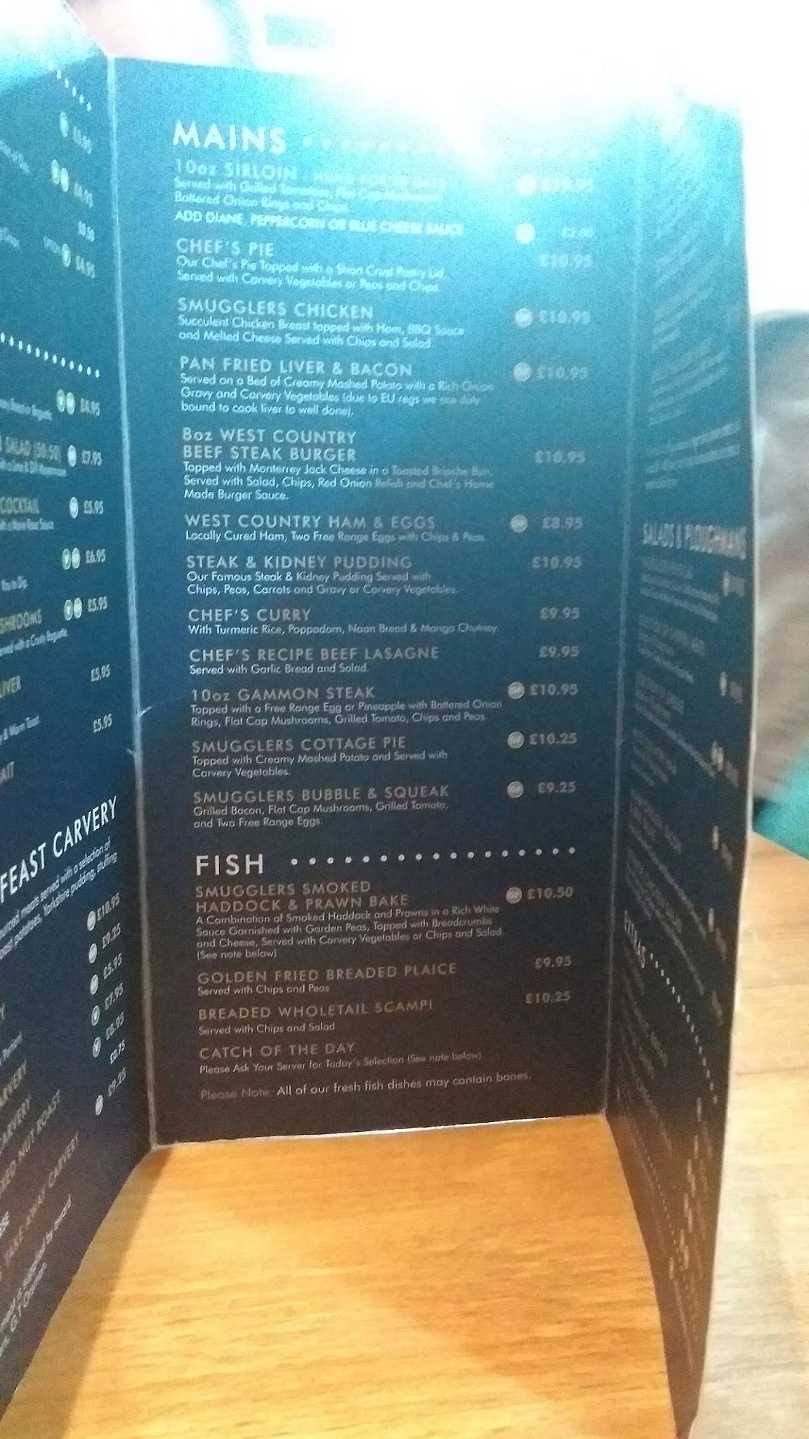 Menu at The Smugglers Inn pub & bar, Dawlish