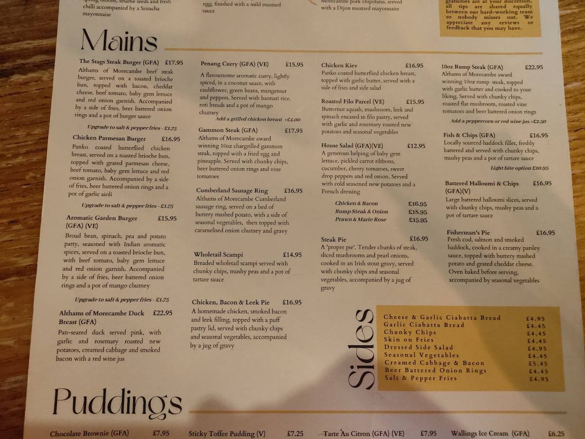 Menu at The Stags Head Preston pub & bar, Preston