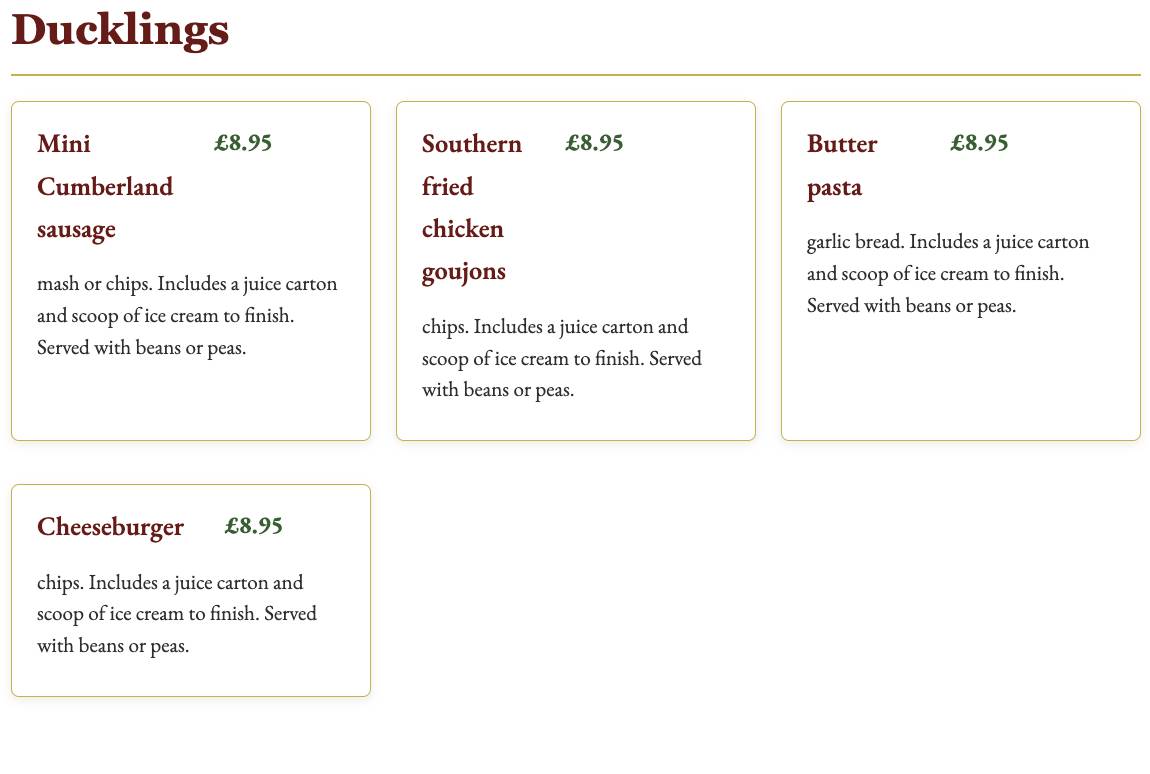 Menu at The Wild Duck Inn pub & bar, Dean