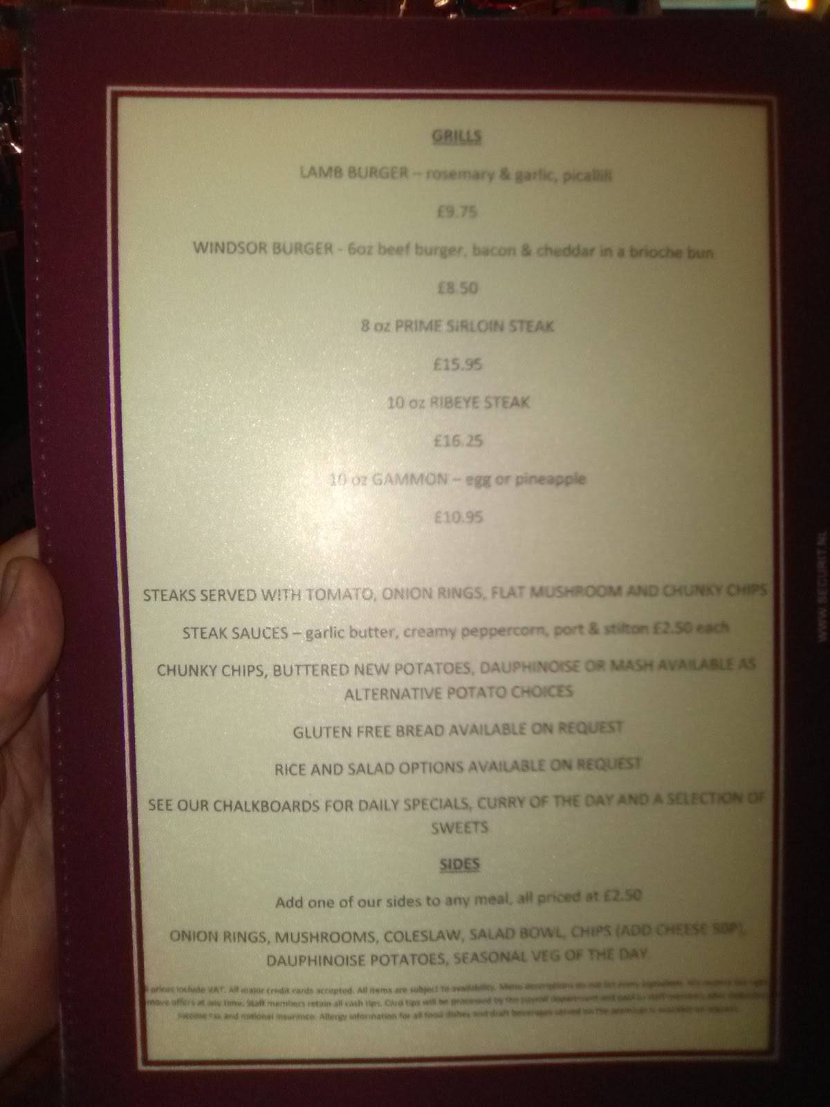 Menu at The Windsor Castle pub & bar, Weston-super-Mare