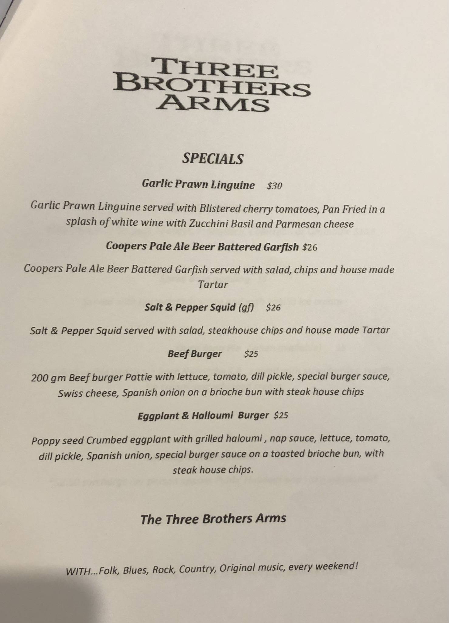 Menu at Three Brothers Arms Hotel restaurant, Macclesfield