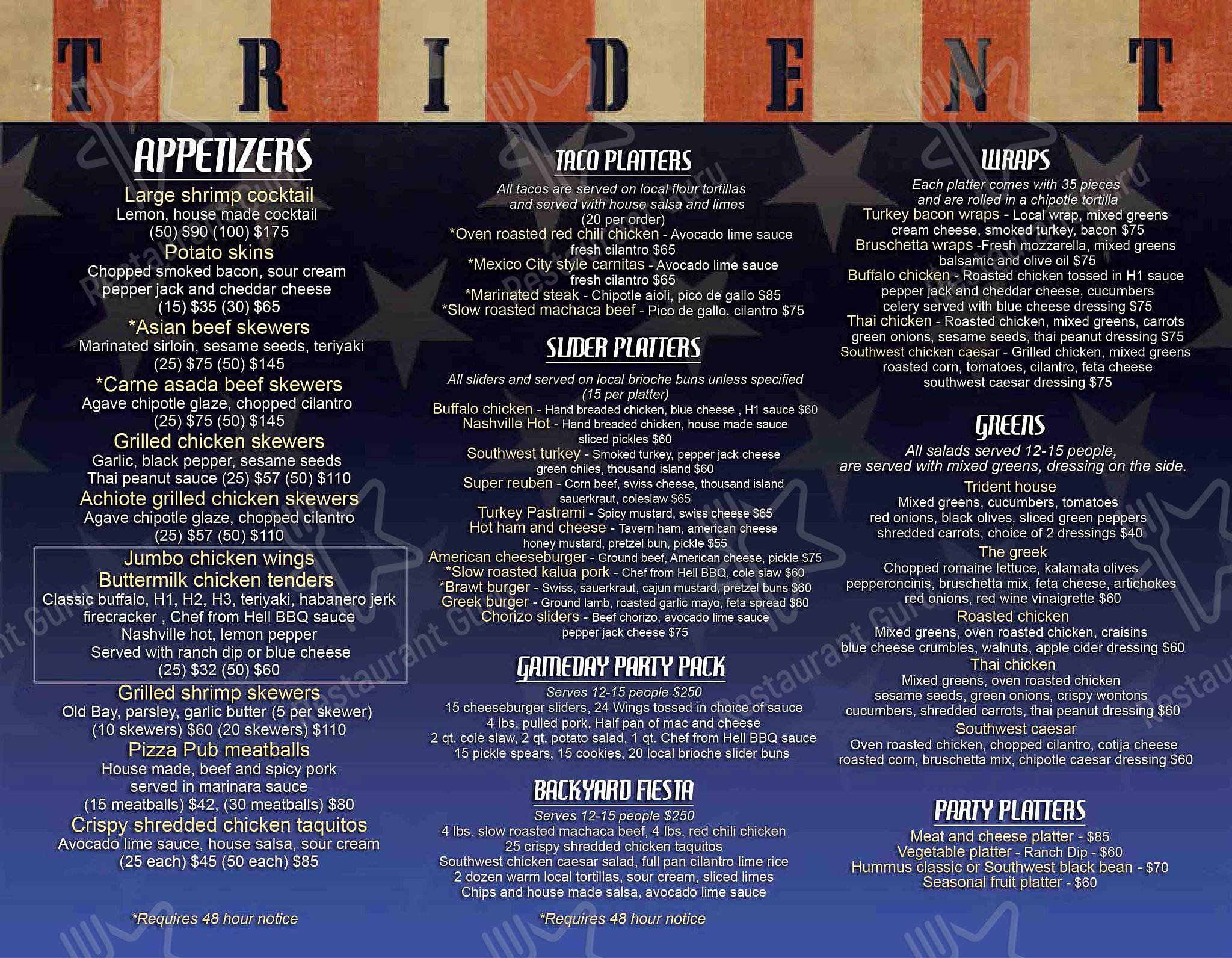 Menu at Trident Grill pub & bar, Tucson, E Speedway Blvd