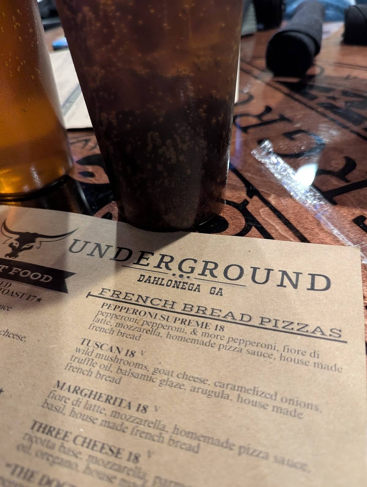 Menu at Underground pub & bar, Dahlonega