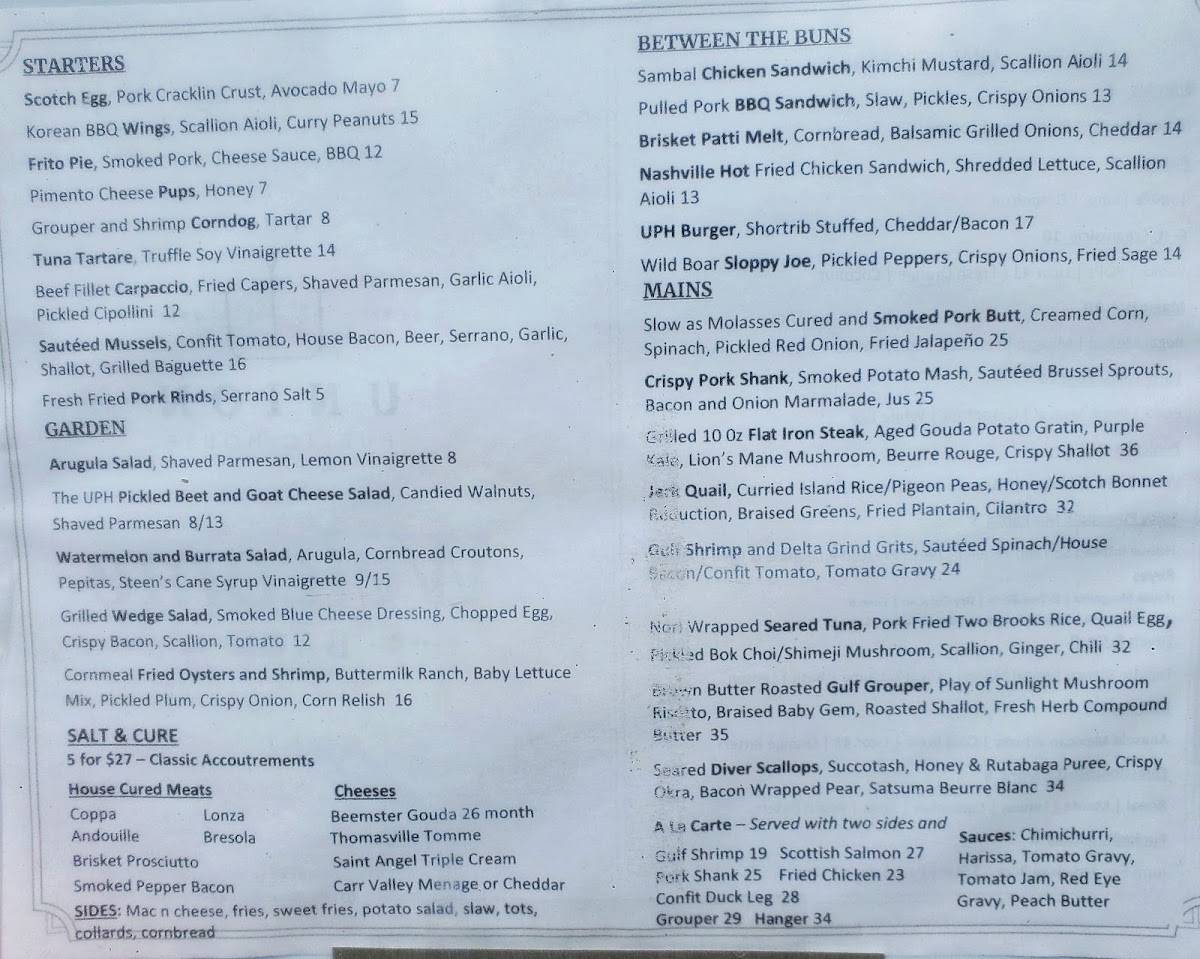 Menu at Union Public House, Pensacola, 36 E Garden St