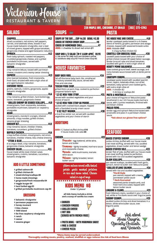 Menu at Victorian House Restaurant & Tavern, Cheshire